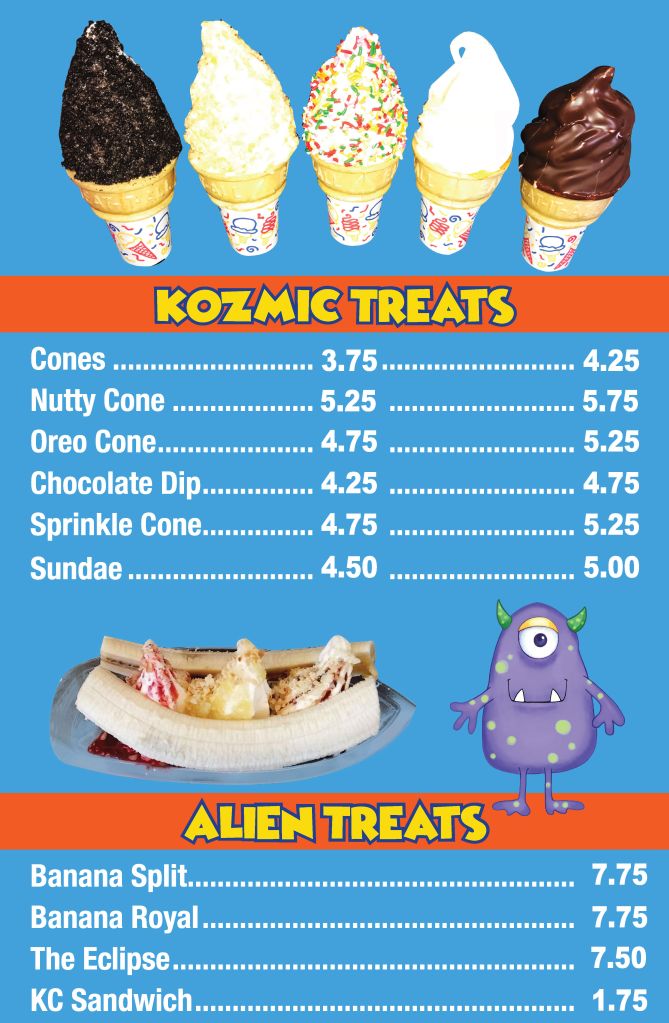 Menu – Kozmic Cones